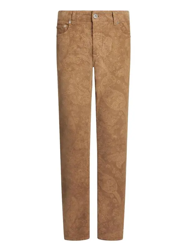 Etro Paisley-jacquard Slim-cut Trousers - Brown