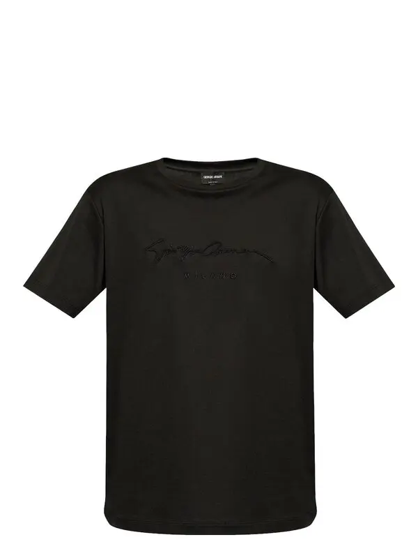 Giorgio Armani Logo-embroidered T-shirt - Black