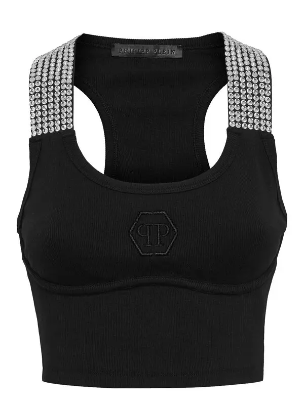 Philipp Plein Crystal-embellished Cropped Top - Black