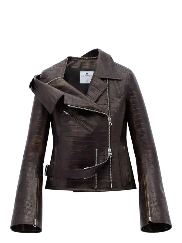COURREGES Crocodile-effect Biker Jacket - Brown