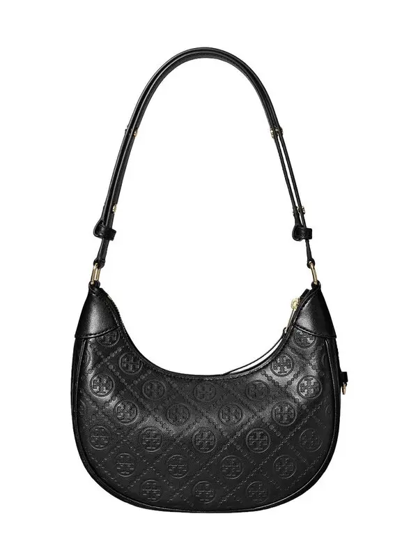 Tory Burch T Monogram Debossed Leather Crescent Bag - Black