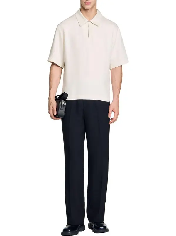 Sandro Loose-fit Shirt With Zipped Collar - Ecru