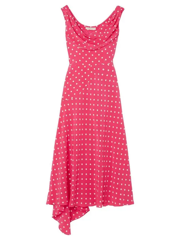Alessandra Rich Asymmetric Polkadot Midi Dress - Fuchsia
