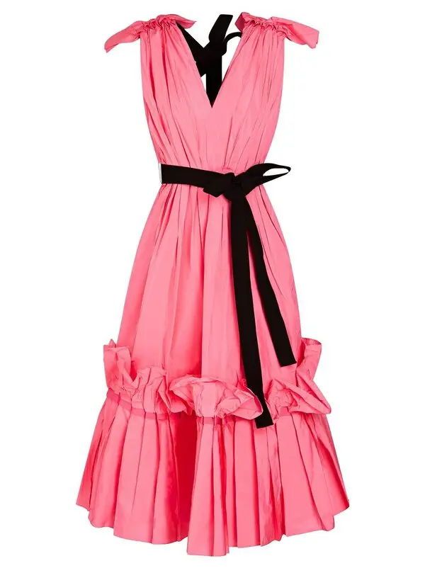 ROKSANDA Eniola Tie-detailed Ruffled Pleated Taffeta Midi Dress - Pink