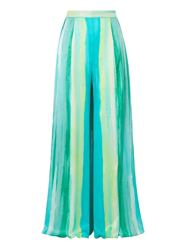 Halpern Striped Satin Wide-leg Pants - Turquoise