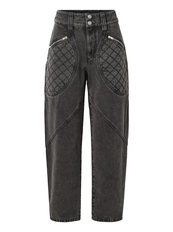 Isabel Marant Catarina Quilted High-rise Tapered Jeans - Gray