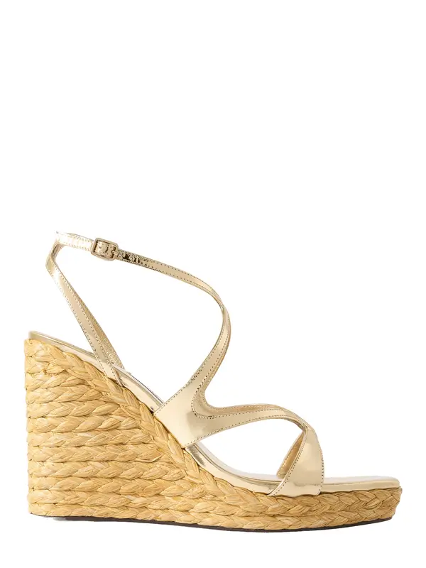 JIMMY CHOO Ayla 110 Metallic Leather Espadrille Wedge Sandals - Gold