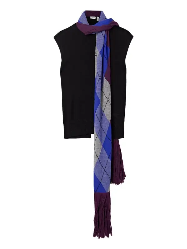 Burberry Fringed Argyle Scarf Wool Top - Multi