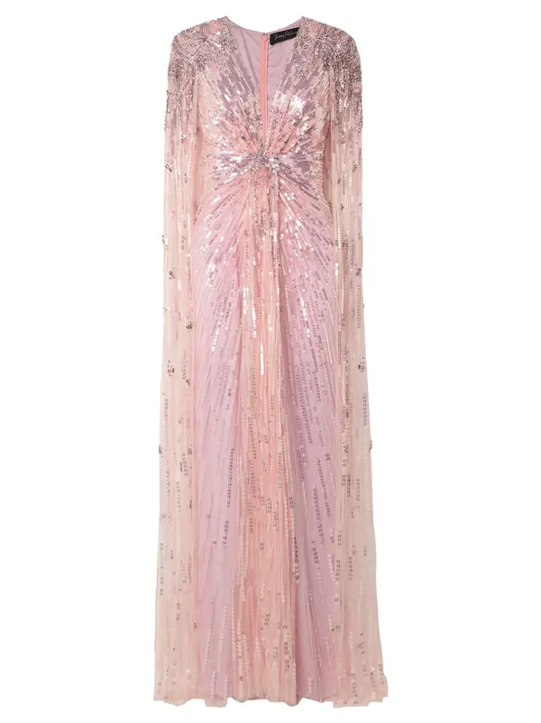 Jenny Packham Gold Rush Embellished Cape-effect Tulle Gown - Pink