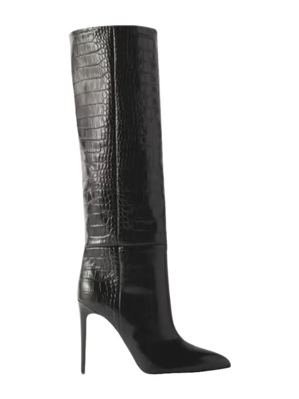 Paris Texas Croc-effect Leather Knee Boots - Black