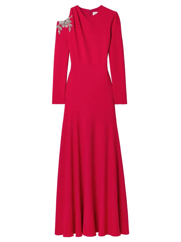 Erdem Cold-shoulder Crystal-embellished Draped Recycled-crepe Gown - Red