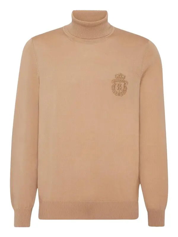 BILLIONAIRE Monogram-embroidered Knitted Turtleneck - Neutrals