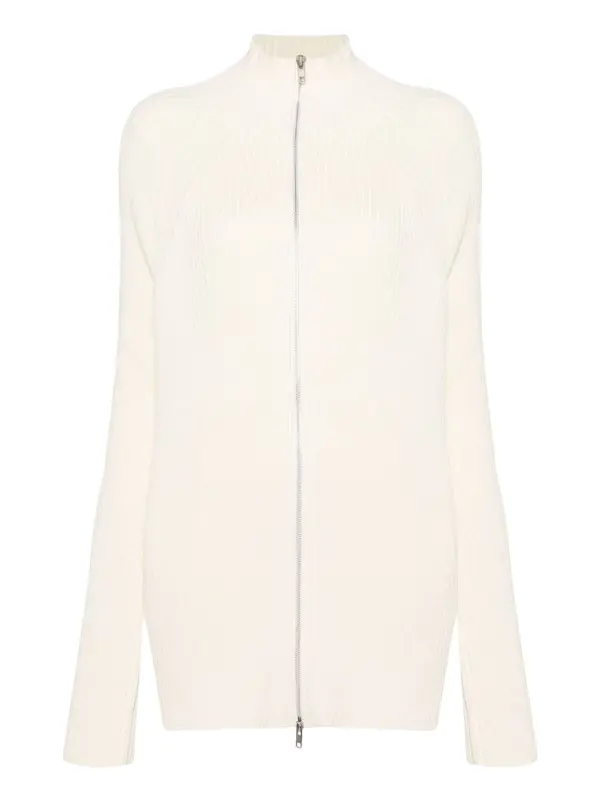 Y’s Zip-up Ribbed-knit Cardigan - White