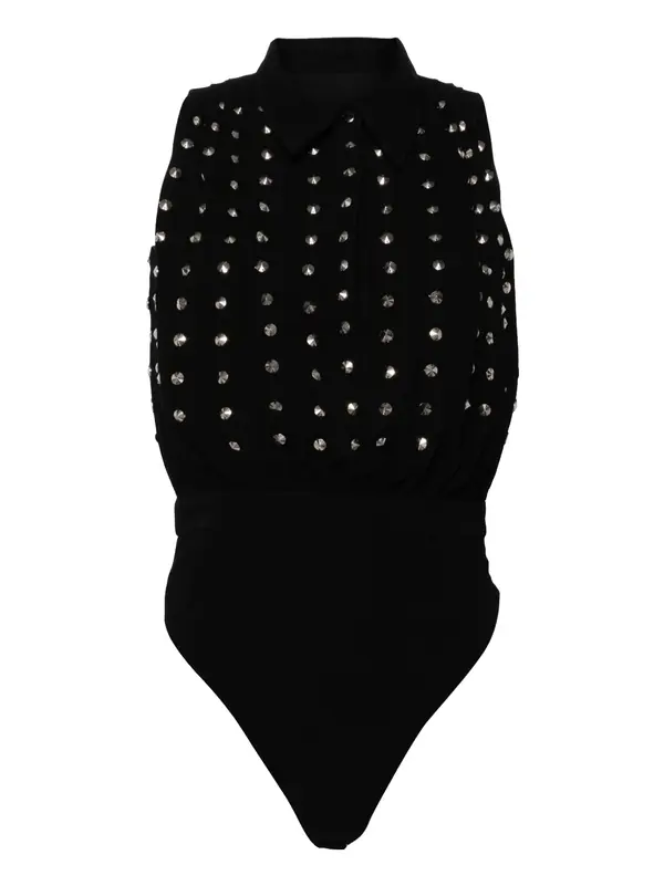 SAIID KOBEISY Beaded Sleeveless Bodysuit - Black