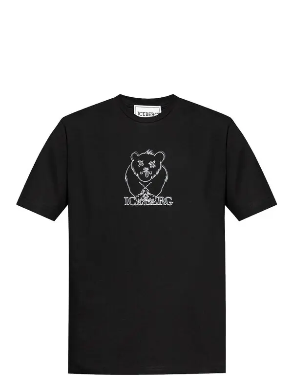 Iceberg Bear Embroidery T-shirt - Black