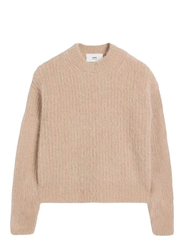 Ami Ribbed Wool Blend Jumper - Neutrals