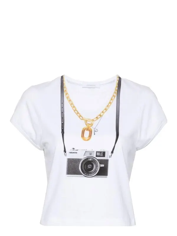 Rabanne Camera-print Cotton T-shirt - White