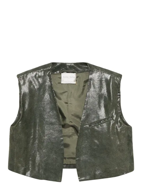 FORTE_FORTE Snakeskin-effect Leather Gilet - Green