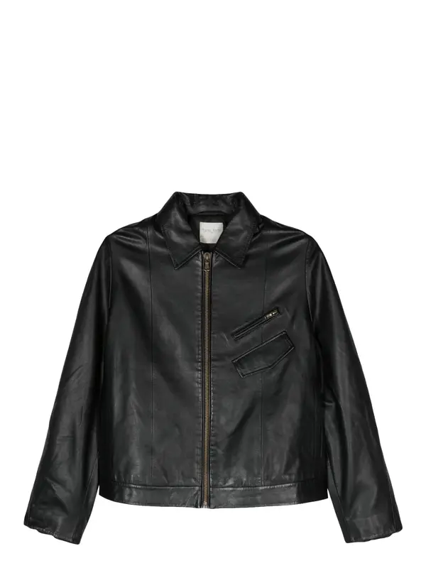 FORTE_FORTE Zip-up Leather Jacket - Black