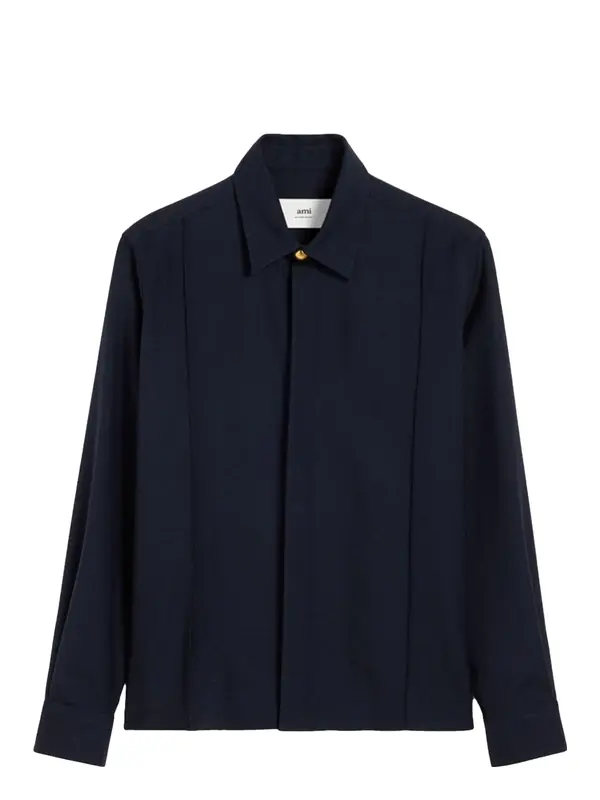 Ami Pintuck Virgin Wool Shirt - Blue