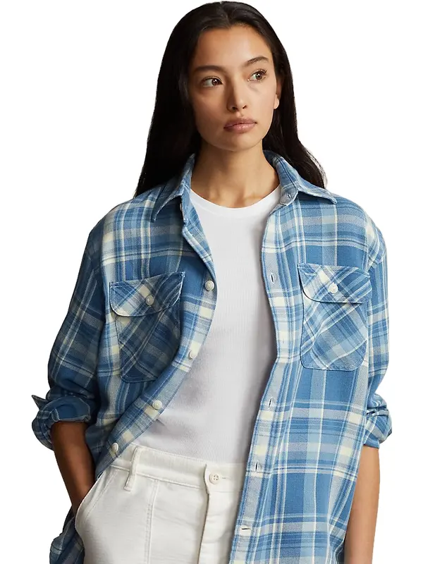 Ralph Lauren Plaid Cotton Twill Shirt - Blue/white Multi Plaid