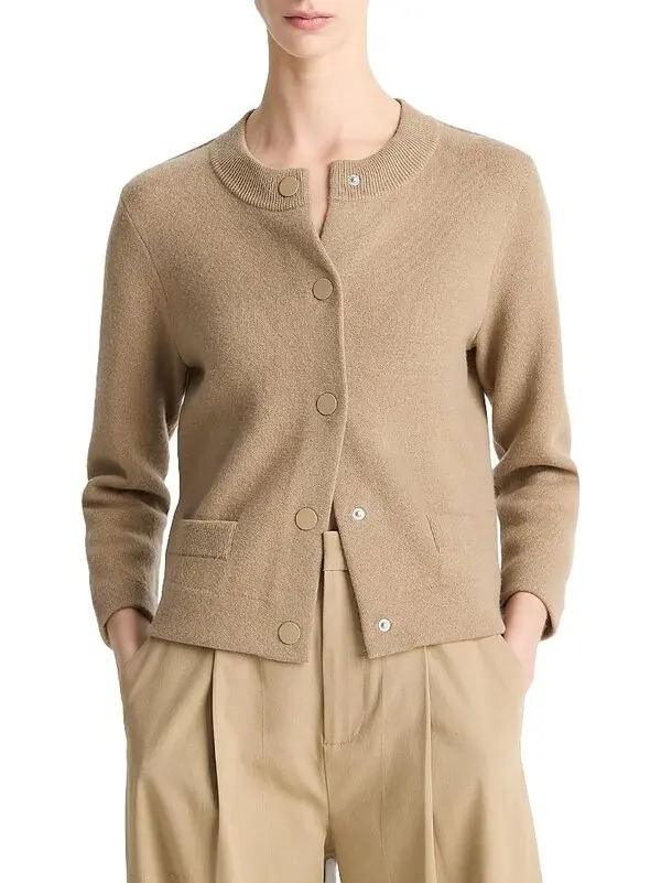 Vince Wool Cashmere Shrunken Snap Front Cardigan - Fawn