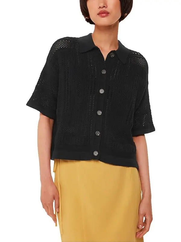 Whistles Crochet Knit Shirt - Black