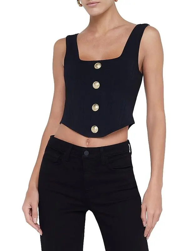 L'Agence Saga Square Neck Knit Corset Top - Black And Gold