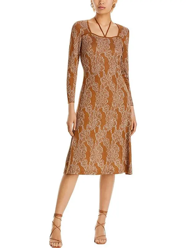 Misook Metallic Jacquard Dress - Copper/new Ivory