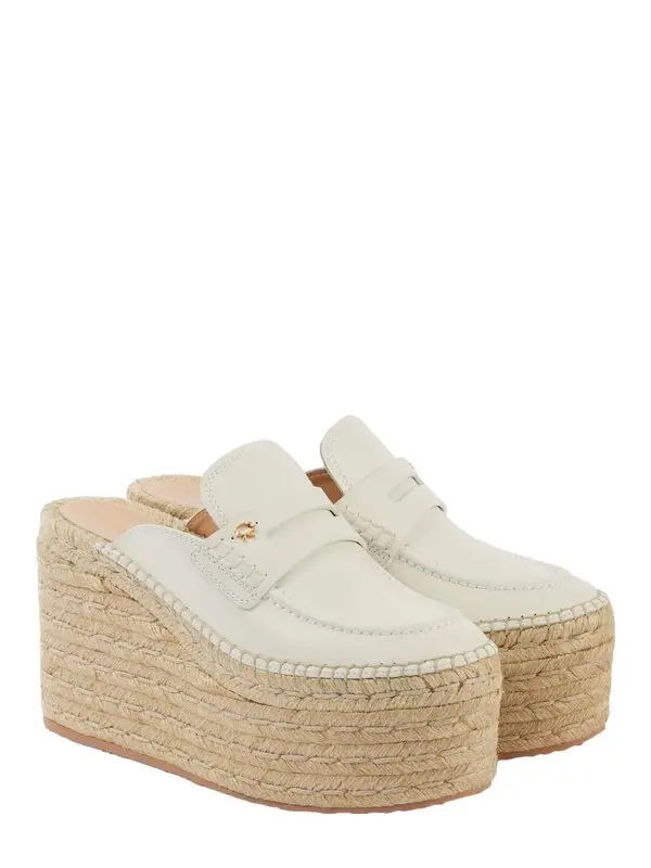 GIANVITO ROSSI Leather Espadrille Wedges - White