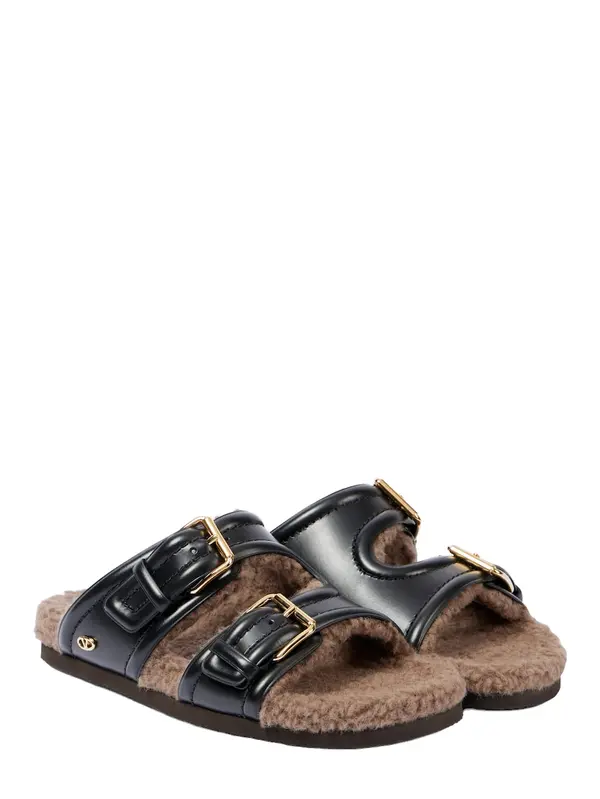 Valentino Garavani Teddy-lined Leather Sandals - Black