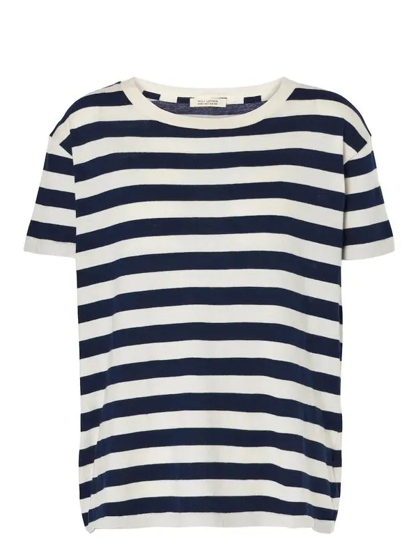 NILI LOTAN Brady Striped Cotton T-shirt - Blue