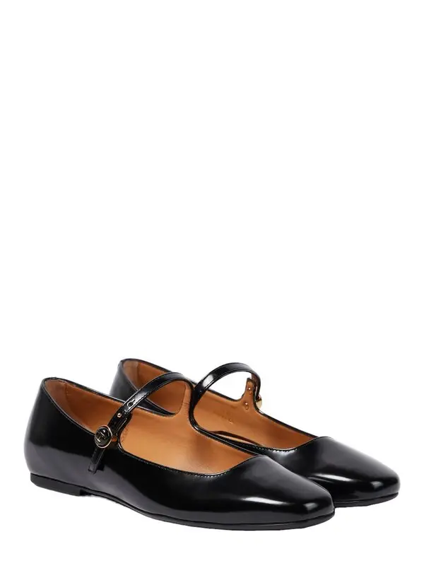 TOD'S Polished Leather Mary Jane Flats - Black