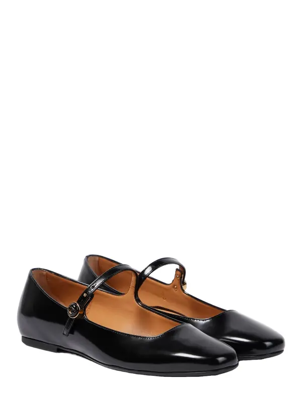 TOD'S Polished Leather Mary Jane Flats - Black