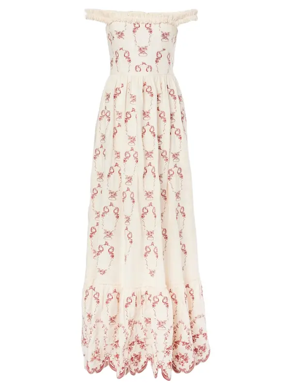 Agua Bendita Achiote Florero Embroidered Linen Maxi Dress - Neutrals
