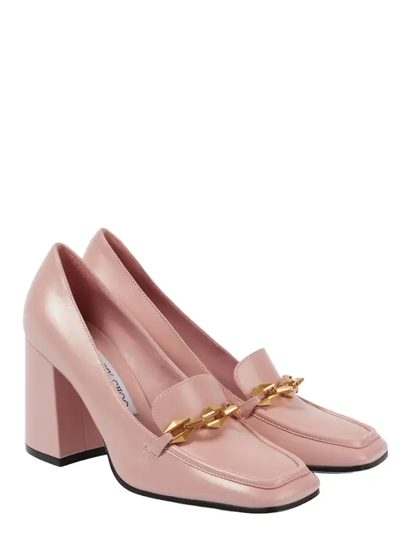 JIMMY CHOO Diamond Tilda 85 Leather Loafer Pumps - Pink