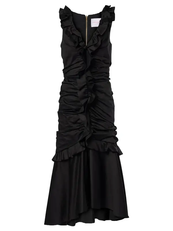 Carolina Herrera Ruffled Cotton-blend Midi Dress - Black