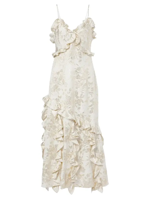 MARKARIAN Calandra Ruffled Floral Jacquard Midi Dress - White