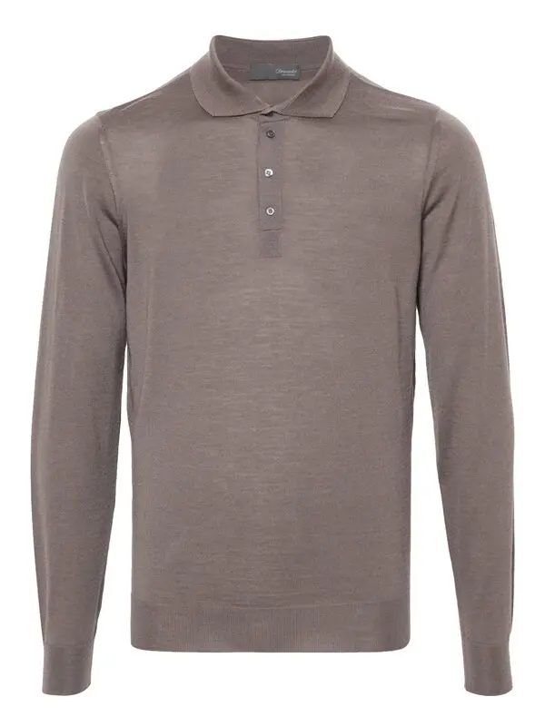 DRUMOHR Merino Wool Polo Shirt - Brown