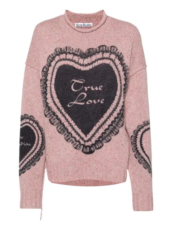Acne Studios Heart-print Chunky-knit Jumper - Pink
