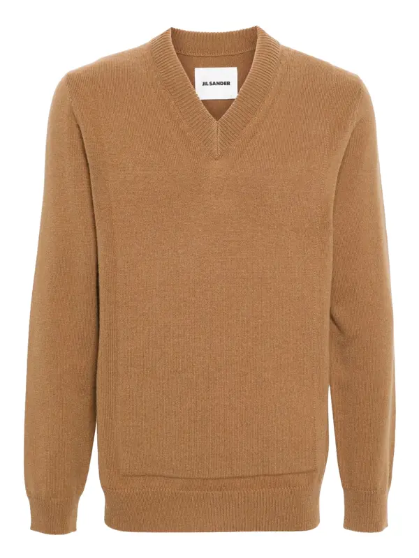 JIL SANDER V-neck Ribbed-knit Jumper - Brown