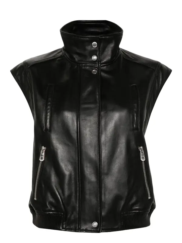 Pinko Leather Biker Gilet - Black