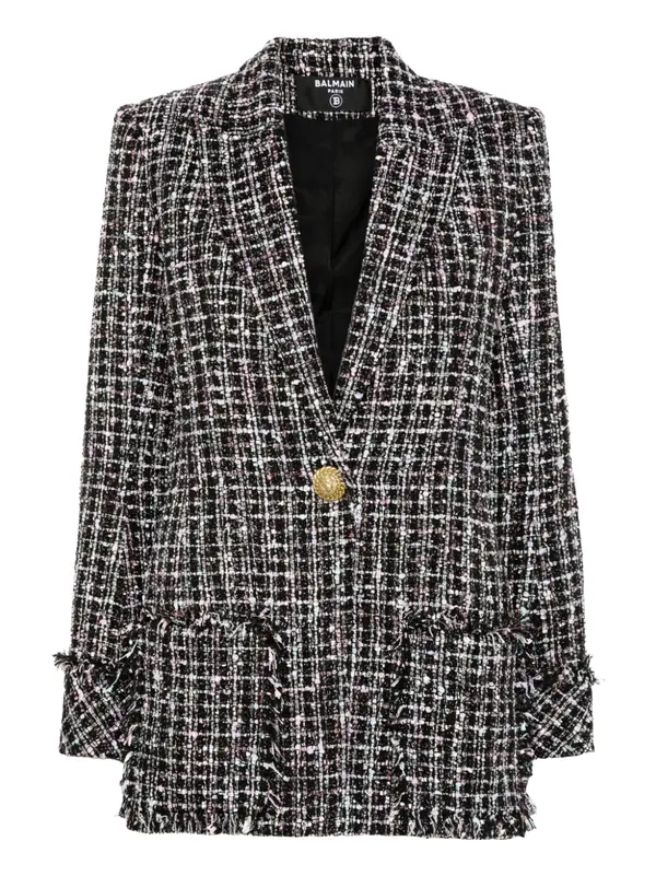 Balmain Single-breasted Tweed Jacket - Black