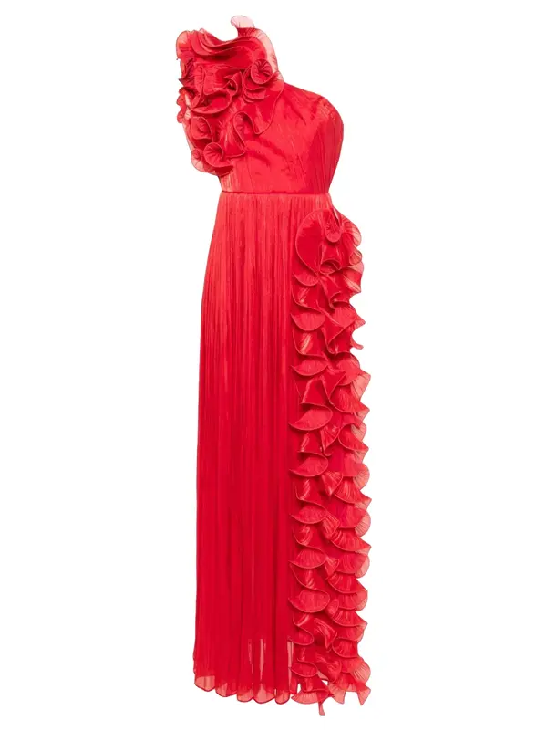 ANA RADU One-shoulder Plissé Gown - Red