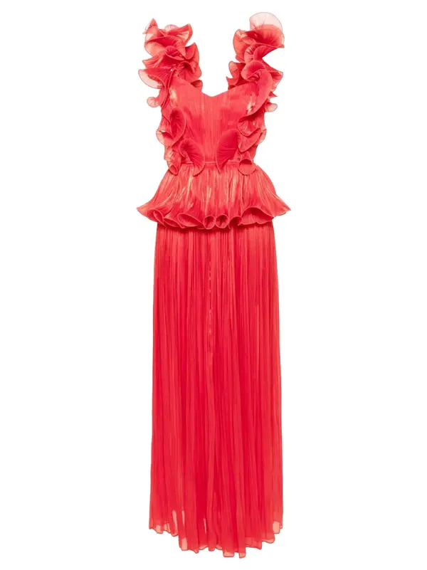 ANA RADU Ruffled-detail Plissé Gown - Red