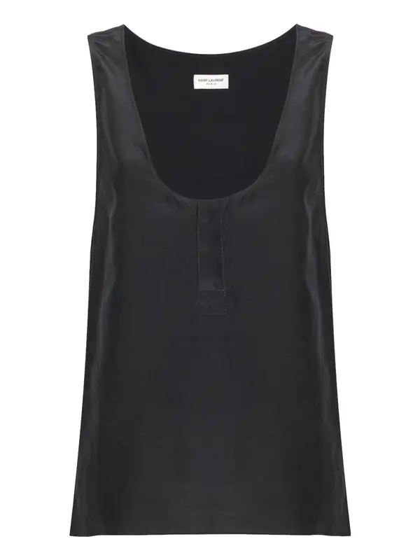 Saint Laurent Henley Neck Silk Tank Top - Grey