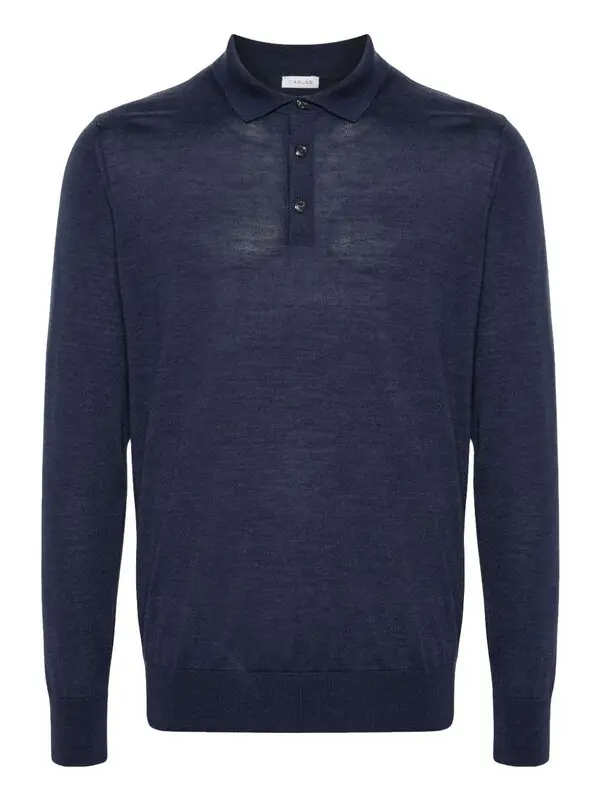 Caruso Long-sleeve Fine-knit Polo Shirt - Blue