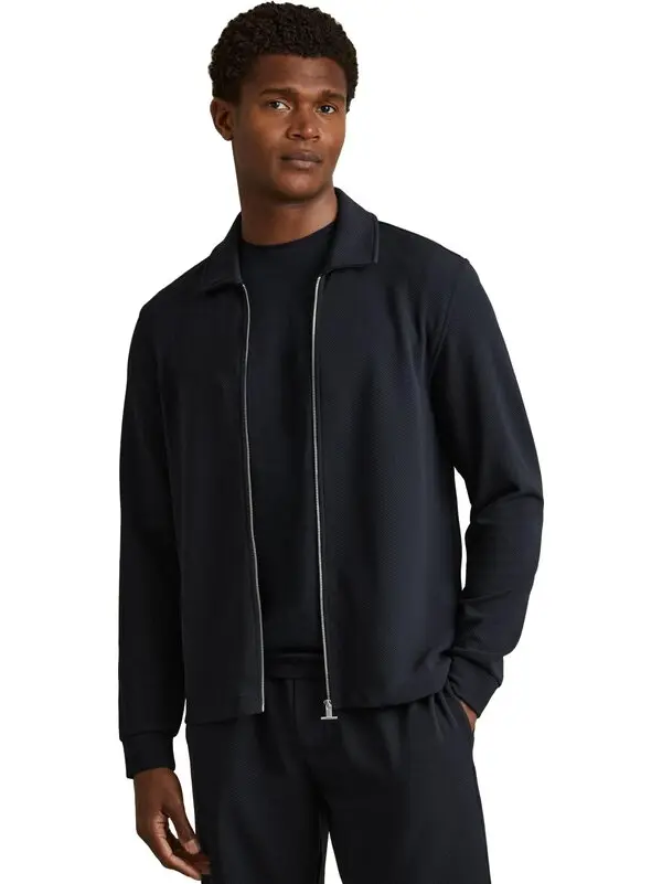 REISS Hudson Textured Zip-through Overshirt - Navy