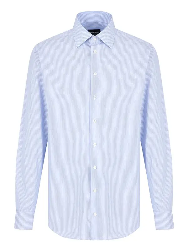 Giorgio Armani Regular-fit Shirt In Striped Luxury Cotton - White