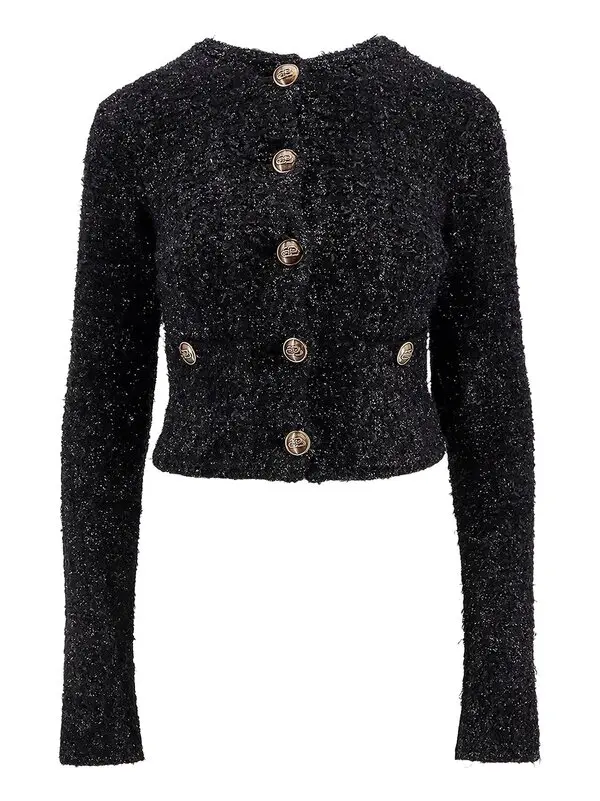 Balenciaga Cotton Tweed Knitted Cropped Cardigan - Black